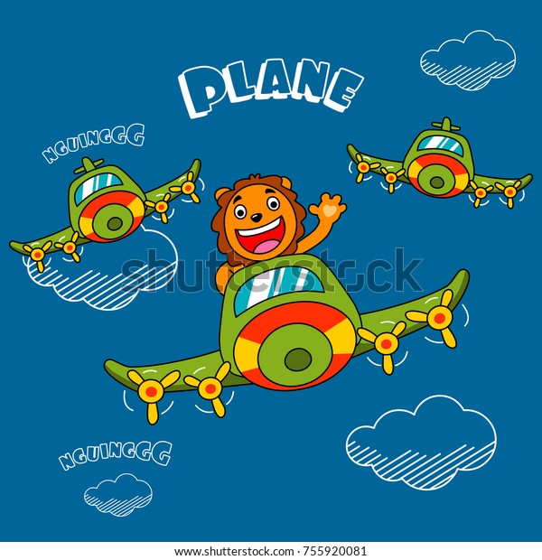 Lion Pilot Flying Plane Aircraft Attraction Stock Vector (Royalty Free ...