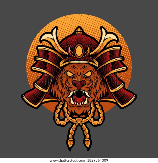 Lion Samurai Head Vector Illustration Stock Vector (Royalty Free ...