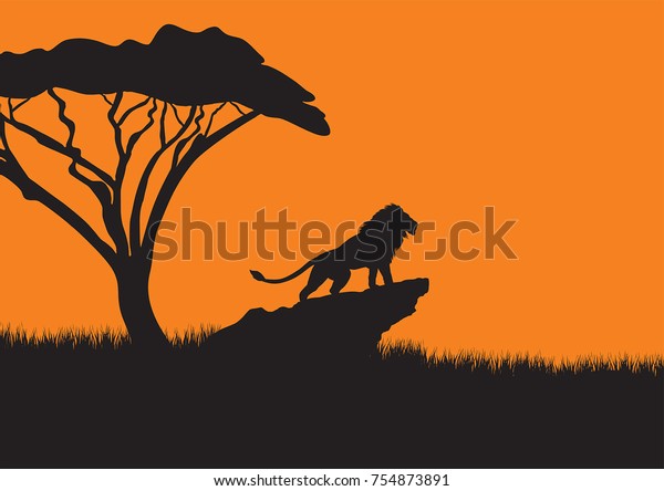 Lion Standing On Stone See Sunset Stock Vector (Royalty Free) 754873891 ...