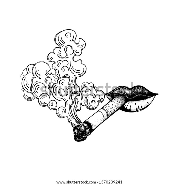 Lips Cigarette Exhaling Smoke Vector Illustration Stock Vector (Royalty ...