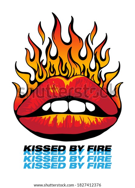 Lips Fire Illustration Slogan Print Design Stock Vector (Royalty Free ...