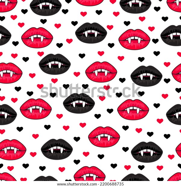 Lips Long Vampire Fangs Halloween Seamless Stock Vector (Royalty Free ...