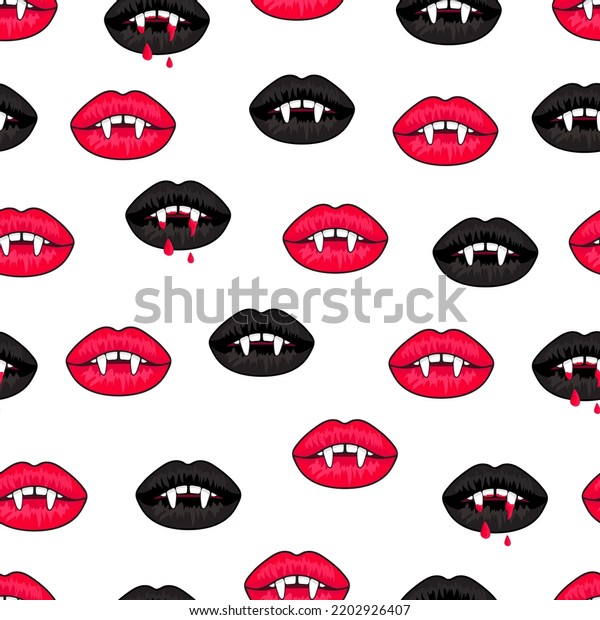 Lips Long Vampire Fangs Halloween Seamless Stock Vector (Royalty Free ...