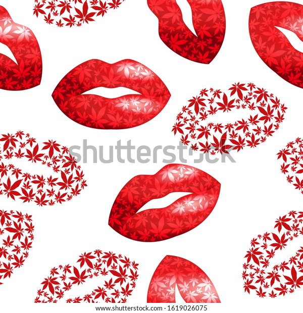 Lips Marijuana Leaves Seamless Vector Patternvalentines Stock Vector ...