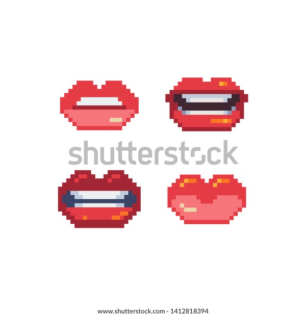 Lips Pixel Art Icons Set Isolated Stock Vector (Royalty Free ...