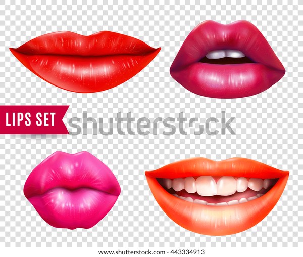 Lips Realistic Transparent Set Bright Lipstick Stock Vector (Royalty ...