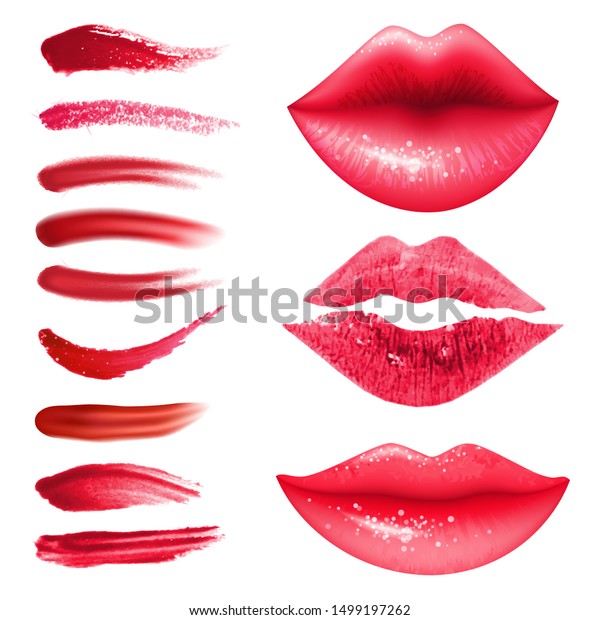 Lipstic Smears Vector Set Realistic Style: เวกเตอร์สต็อก (ปลอดค่า ...