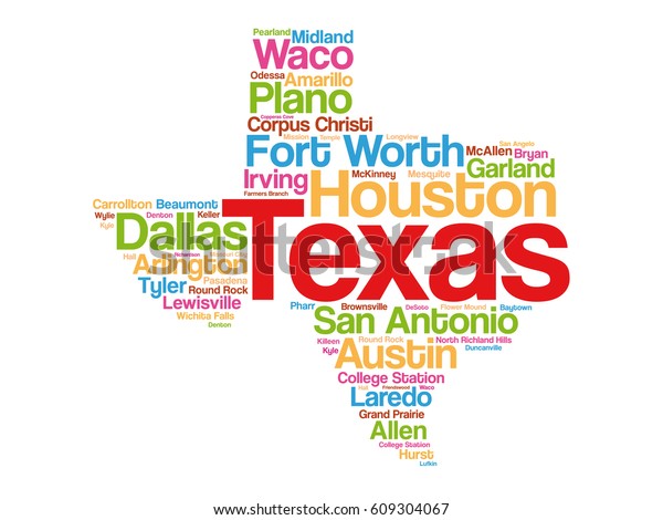 List Cities Texas Usa State Word Stock Vector (Royalty Free) 609304067