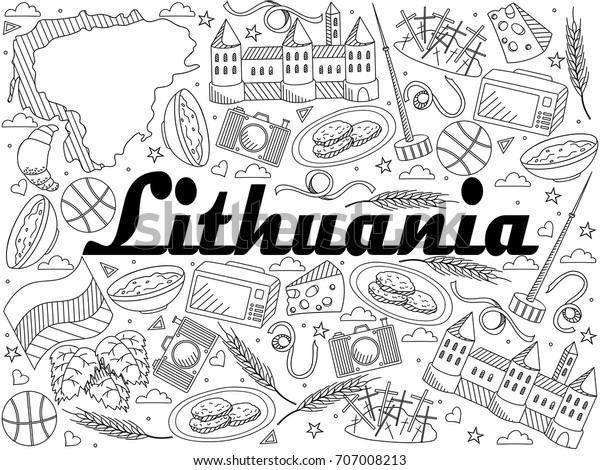 Lithuania Coloring Book Line Art Design Stock Vector (Royalty Free ...