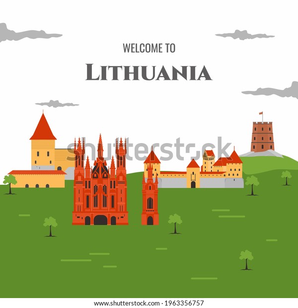 Lithuania Famous Landmarks Infographic Templates Traveling Stock Vector ...