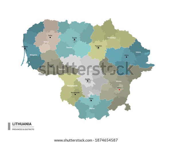 Lithuania Higt Detailed Map Subdivisions Administrative Stock Vector ...