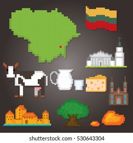 Lithuania Icon Set Pixel Art Old: vector de stock (libre de regalías ...