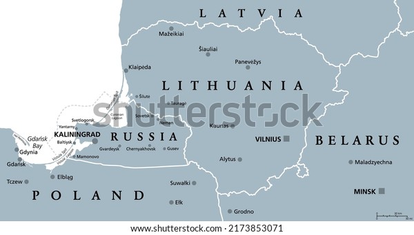 Lithuania Kaliningrad Gray Political Map Capitals: เวกเตอร์สต็อก (ปลอด ...
