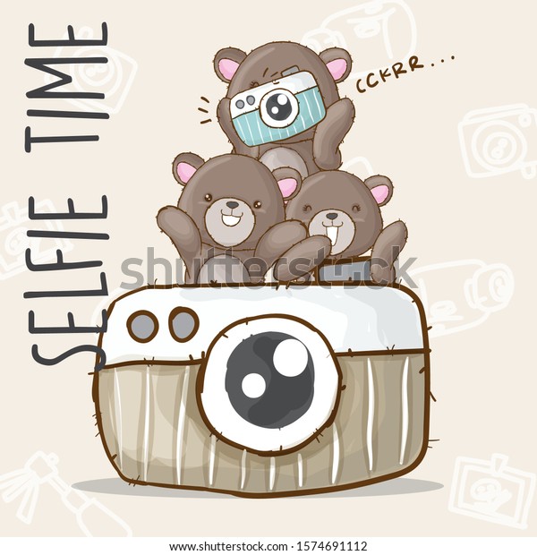 Little Bears On Big Camera Cartoon Stock Vector (Royalty Free) 1574691112