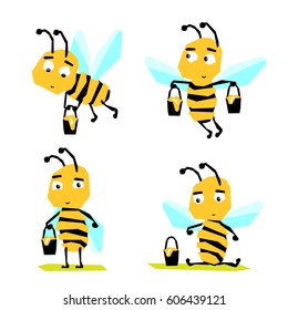 Little Bee Different Poses Bucket Honey Stock Vector (Royalty Free ...