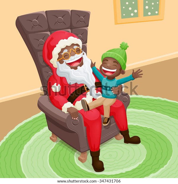 Little Boy Asking Santa Claus Big Stock Vector (Royalty Free) 347431706 ...