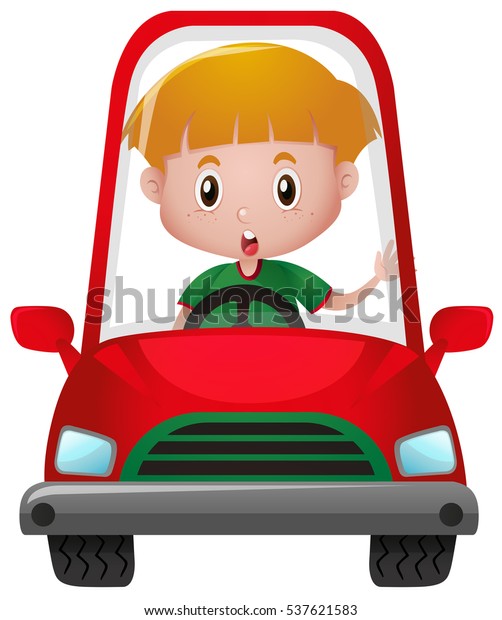 Little Boy Driving Red Car Illustration Stock Vector (Royalty Free ...
