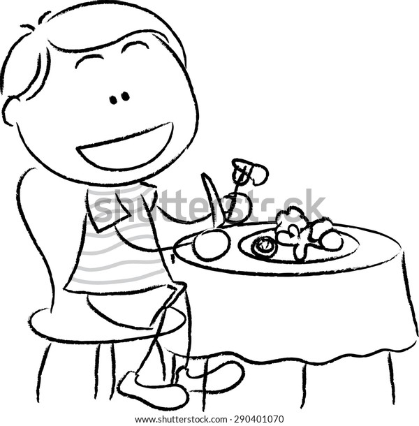 Little Boy Eating Stock Vector (Royalty Free) 290401070