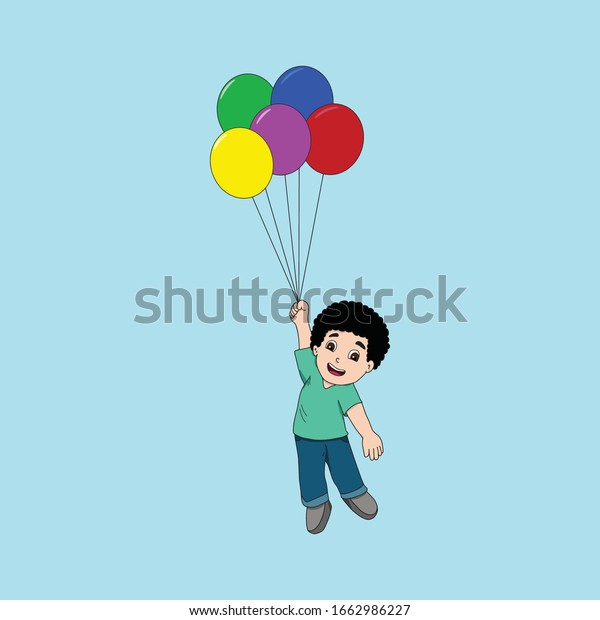 Little Boy Flying His Balloon Vector Stock Vector (Royalty Free) 1662986227