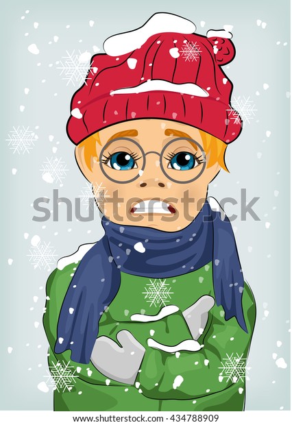 Little Boy Freezing Winter Cold Wearing Stock Vector (Royalty Free ...
