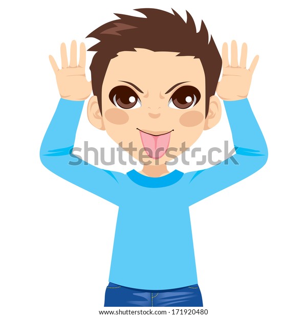 Little Boy Making Mocking Expression Hands 스톡 벡터(로열티 프리) 171920480