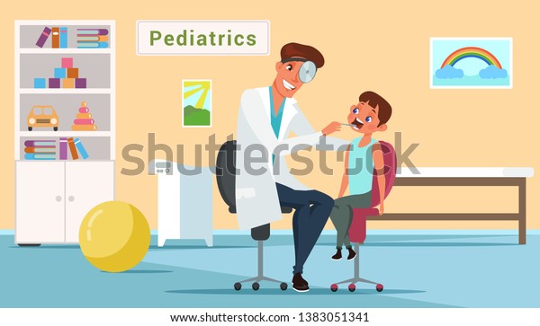 Little Boy Pediatrics Office Flat Illustration Stock Vector (Royalty ...