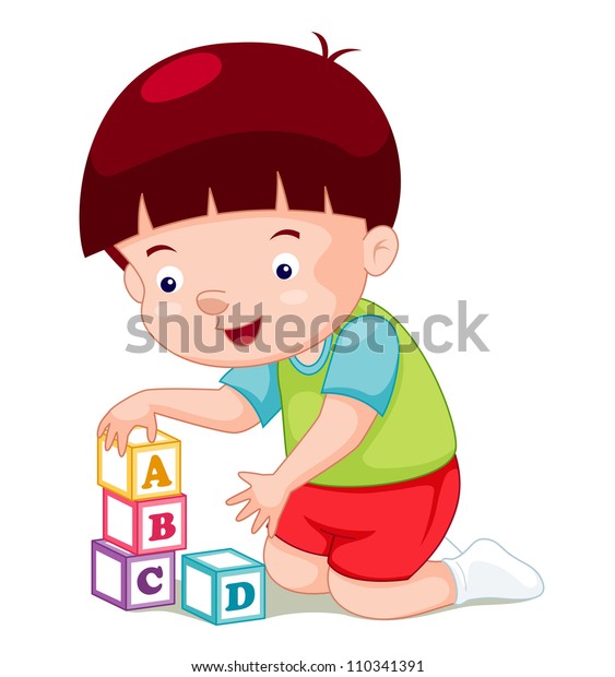Little Boy Playing Blocks Stock Vector (Royalty Free) 110341391