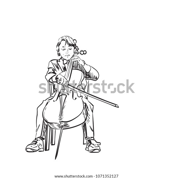 Little Boy Playing Cello Portrait Vector Stock Vector (Royalty Free ...
