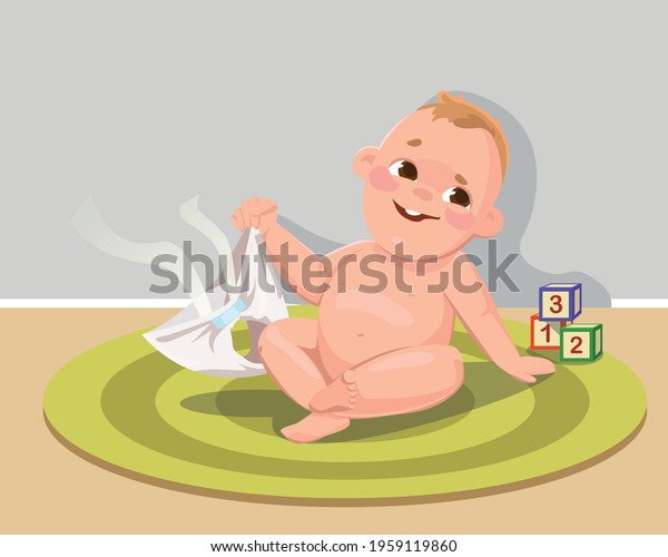 Little Boy Playing His Diaper Stock Vector (Royalty Free) 1959119860 ...