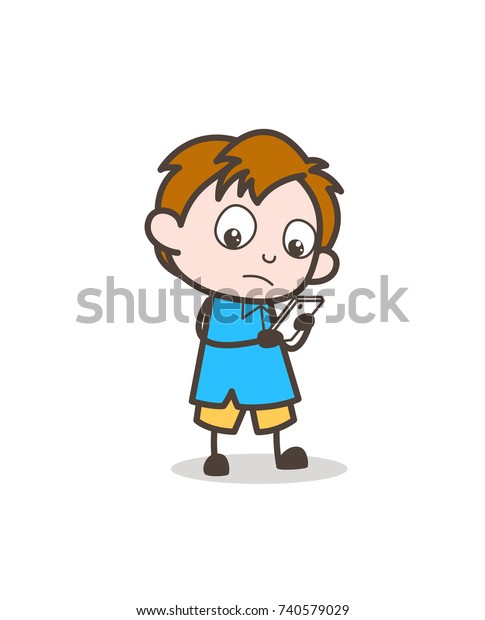 Little Boy Playing Smartphone Cute Cartoon Stock Vector (Royalty Free ...