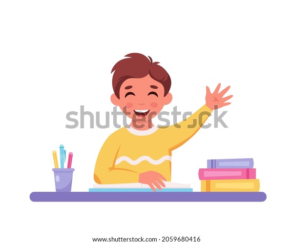 Little Boy Raising Hand Answer Child Stock Vector (Royalty Free ...