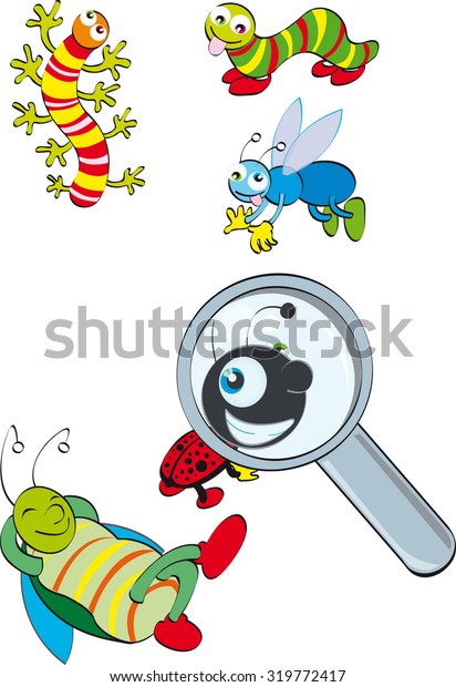 Little Bugs Magnifying Glass Stock Vector (Royalty Free) 319772417 ...