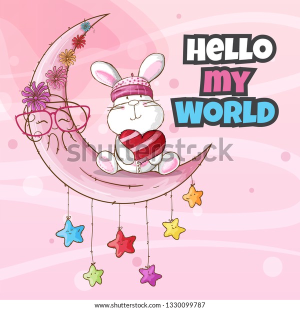 Little Bunny On Moon Cute Bunny Stock Vector (Royalty Free) 1330099787 ...