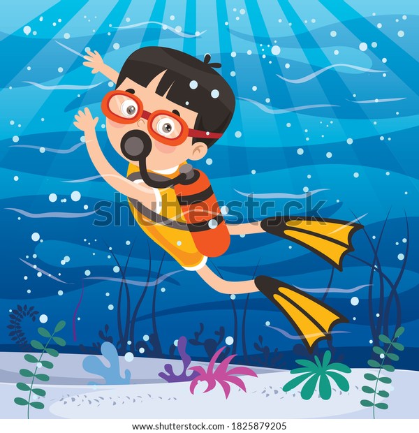 Little Cartoon Character Diving Ocean Stock Vector (Royalty Free ...
