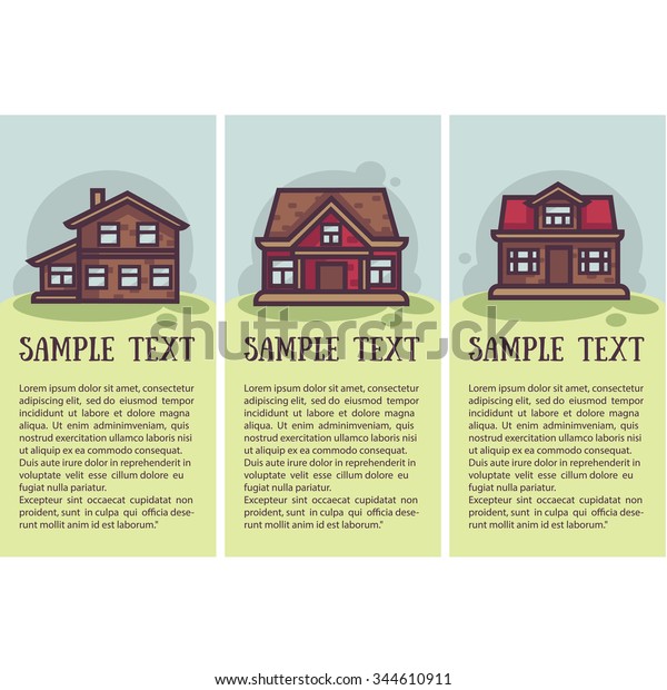 Little Cartoon Cottage Vector Banners Collection Stock Vector (Royalty ...