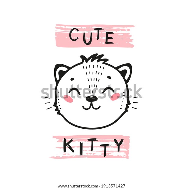 Little Cat Face Doodle Cute Kitten Stock Vector (Royalty Free ...