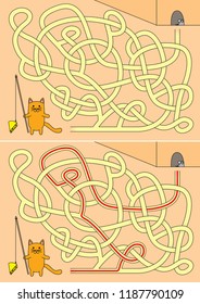 Little Cat Maze Kids Solution Stock Vector (Royalty Free) 1187790109 ...