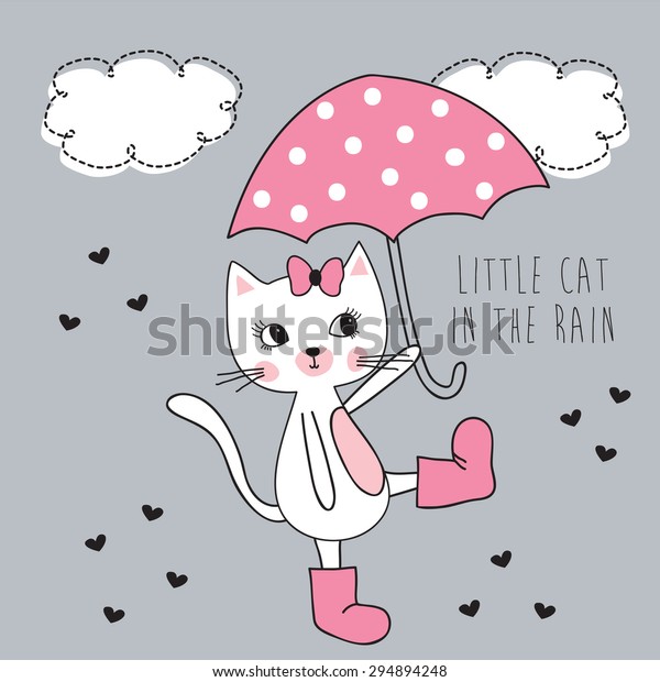 Little Cat Rain Vector Illustration Stock Vector (Royalty Free) 294894248
