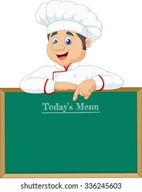 Little Chef Pointing Banner Menu Stock Vector (Royalty Free) 336245603 ...