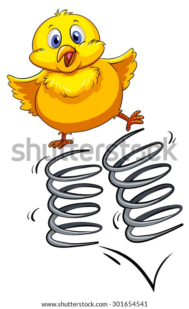 Pollo pequeño rebotando en los resortes