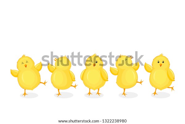 Little Chicks Cartoon Set Funny Yellow Stock Vector (Royalty Free ...