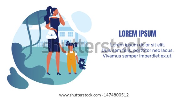 Little Children Neglect Banner Vector Template. Busy Mother, Babysitter ...