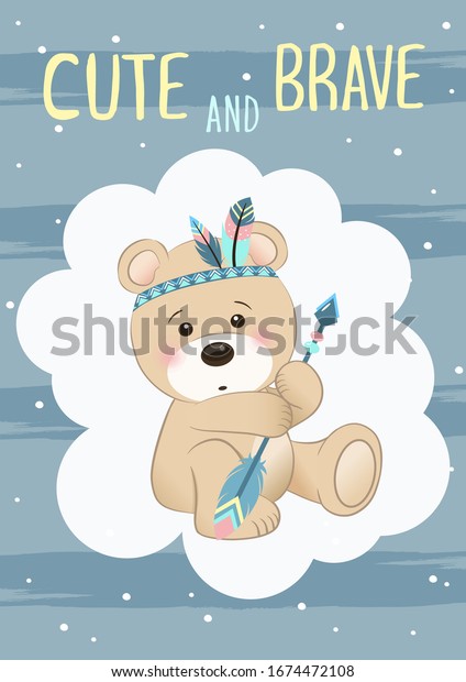 Oso pequeño y valiente, oso boho: vector de stock (libre de regalías ...