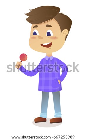 Little Cute Cartoon Boy Candy Kid Stock Vector (Royalty Free) 667253989 ...