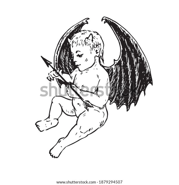Little Cute Devil Baby Holding Arrow Stock Vector (Royalty Free) 1879294507