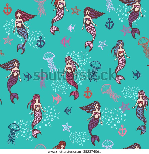 Little Cute Mermaids Pattern Stock Vector (Royalty Free) 382374061 ...