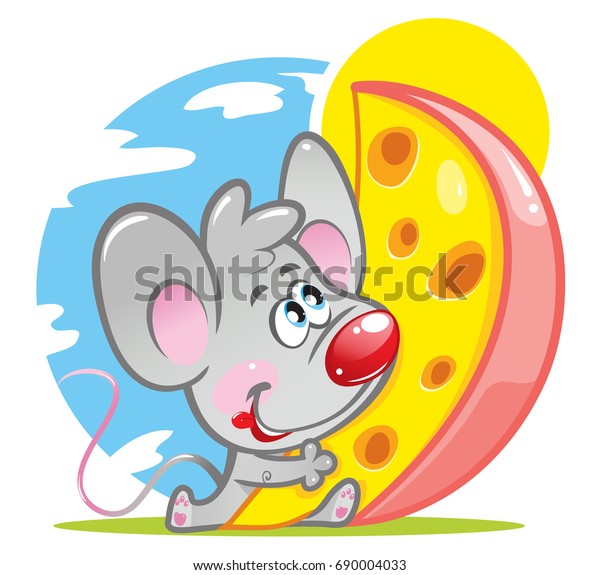 Little Cute Little Mouse Red Nose: стоковая векторная графика (без ...