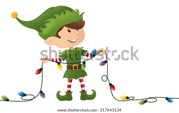 Little Elf Holding String Christmas Lights Stock Vector (Royalty Free ...