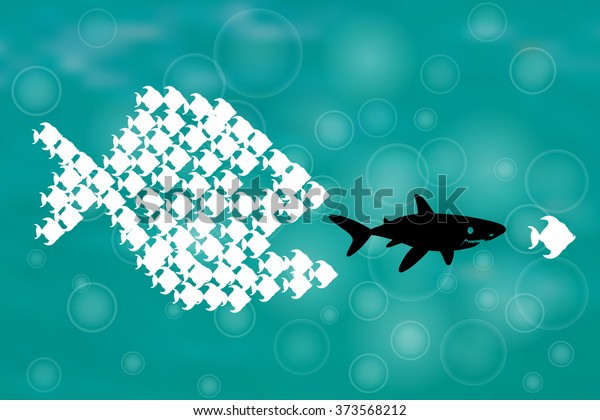 Little Fish Eat Big Fish. Unity, Teamwork, Organize Concept. Fishes ...
