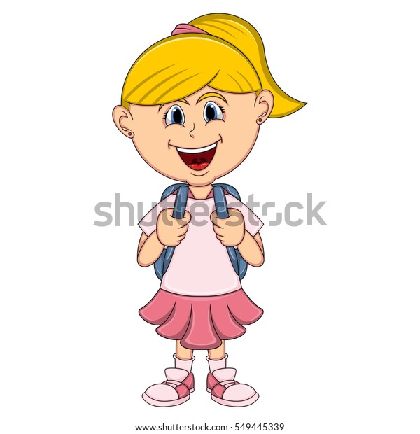 Vektor Stok Little Girl Backpack Cartoon Vector Illustration (Tanpa ...